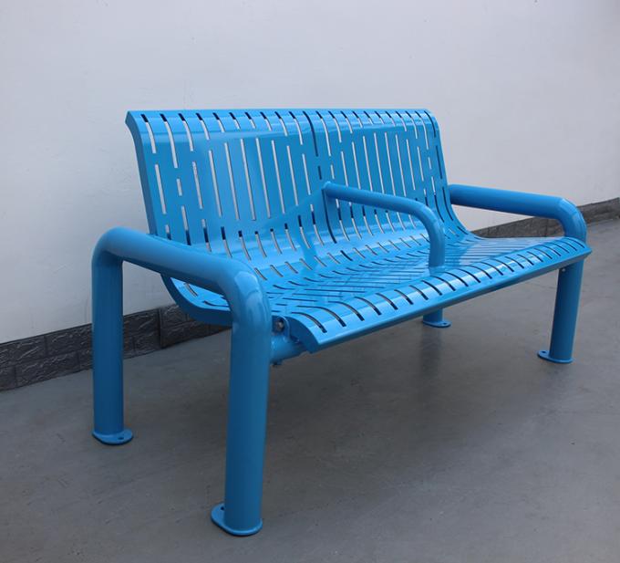 Laser Cut Steel Park Outdoor Metal Benches With Backrest Armrest