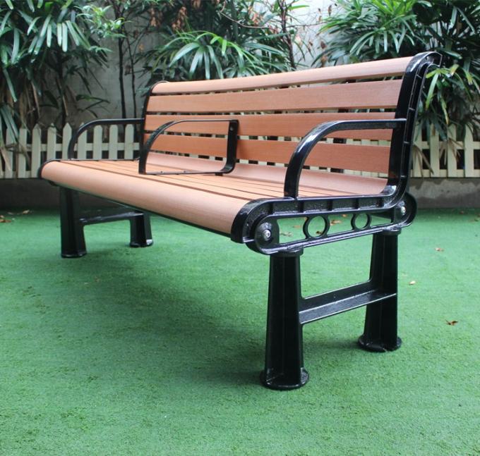 Powder Coating Patio Outdoor Recycled Plastic Benches With Cast Iron Ends